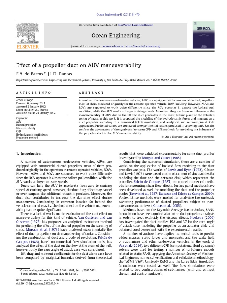 Effect of A Propeller Duct On AUV Maneuverability | PDF | Computational ...