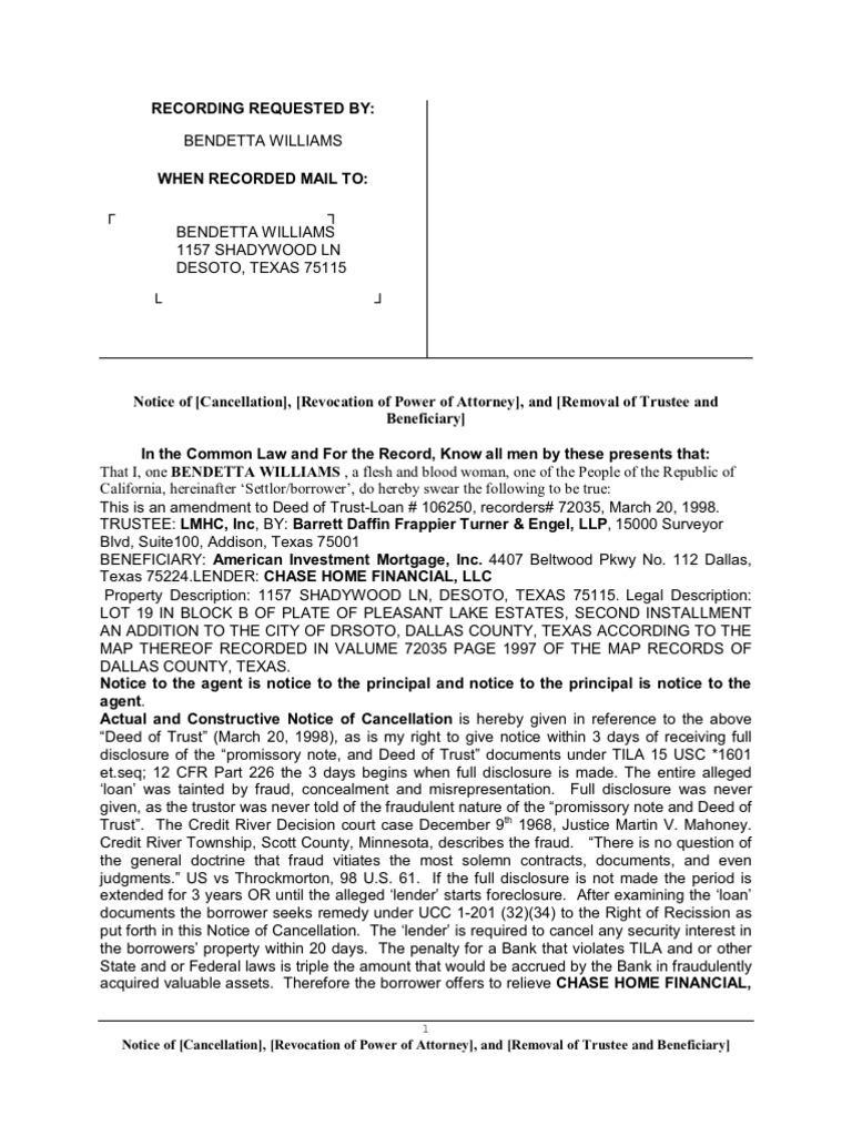 Notice of [Cancellation], [Revocation of Power of Attorney], And ...