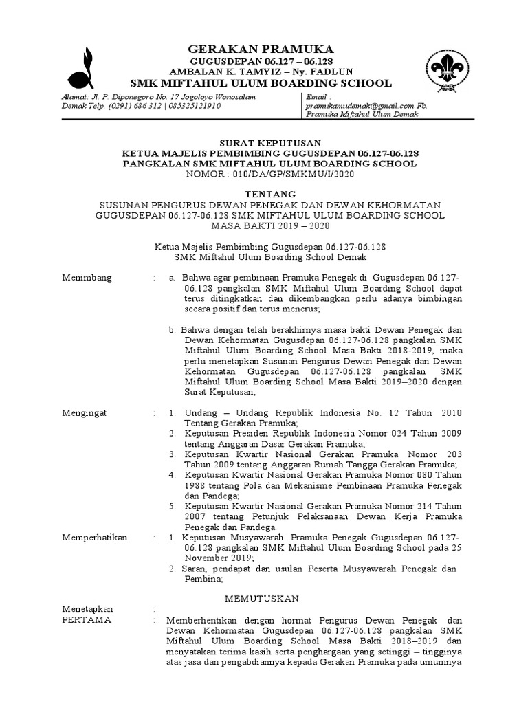 Contoh SK Dewan Ambalan Penegak | PDF