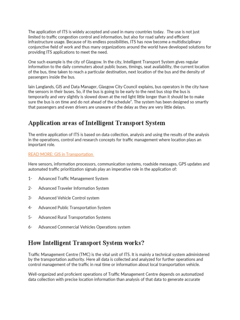 Intelligent Transport System Applications | PDF | Bus | Traffic