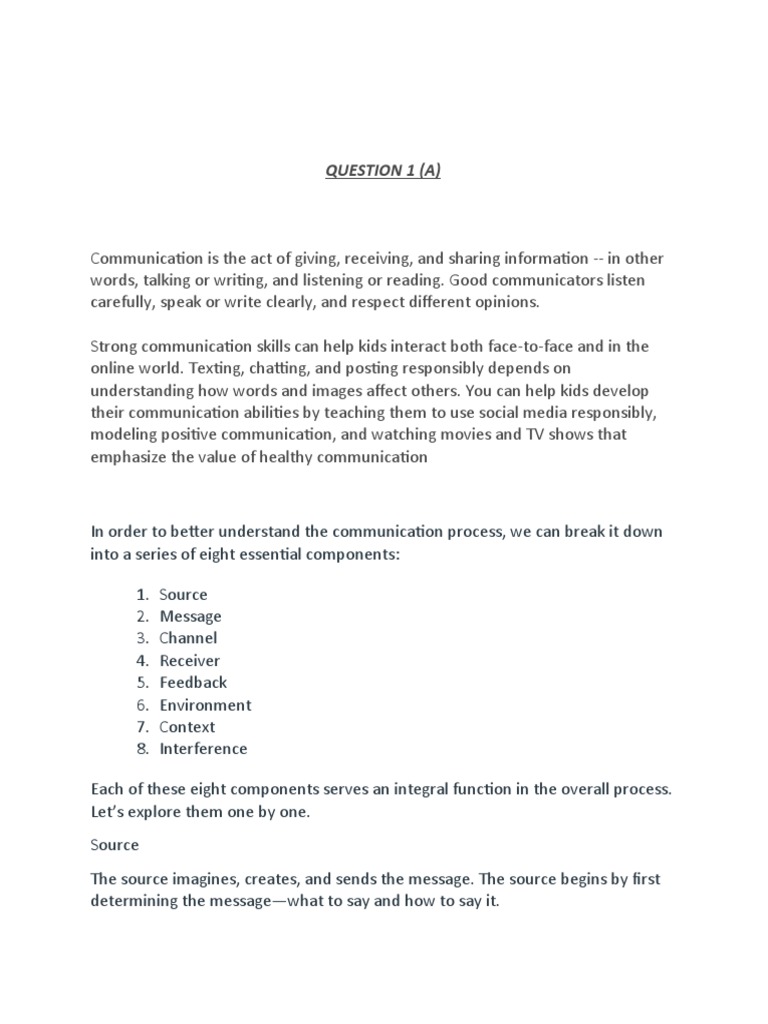 Question 1 (A) | PDF | Communication | Nonverbal Communication