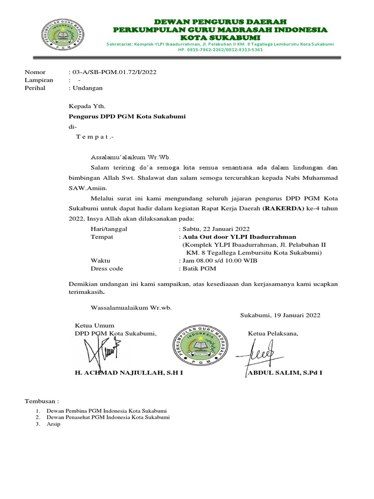 Undangan Rakerda PGM Kota Sukabumi | PDF