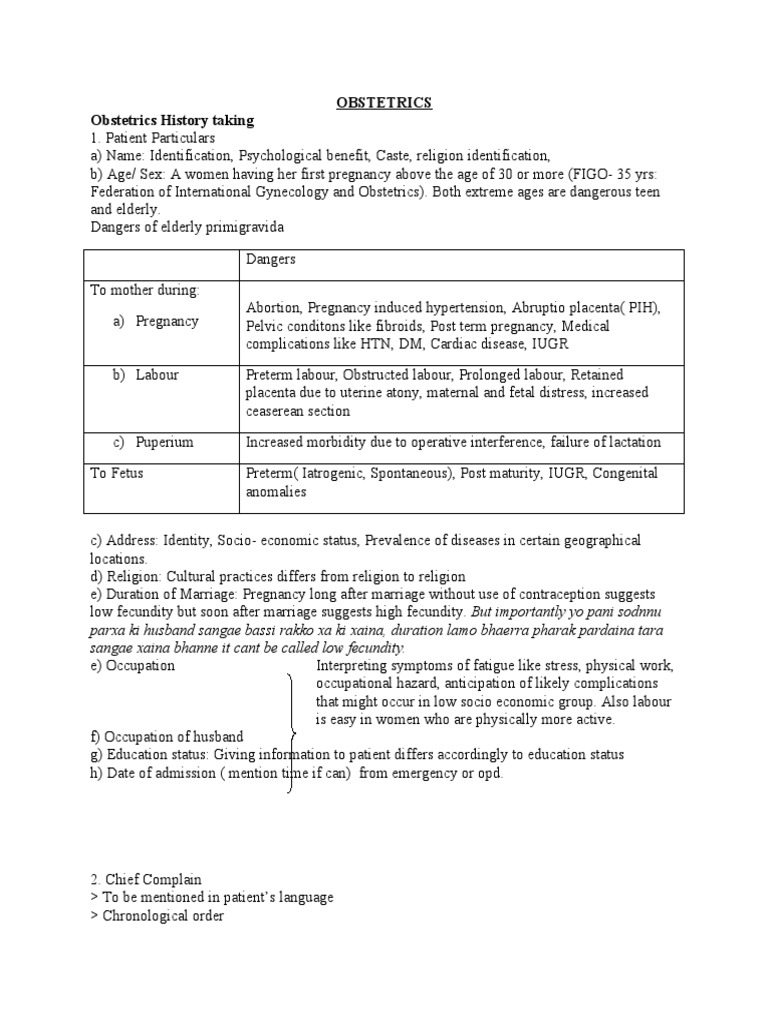 Obs History Taking Format | PDF | Childbirth | Pregnancy Obs History Taking Format | PDF | Childbirth | Pregnancy