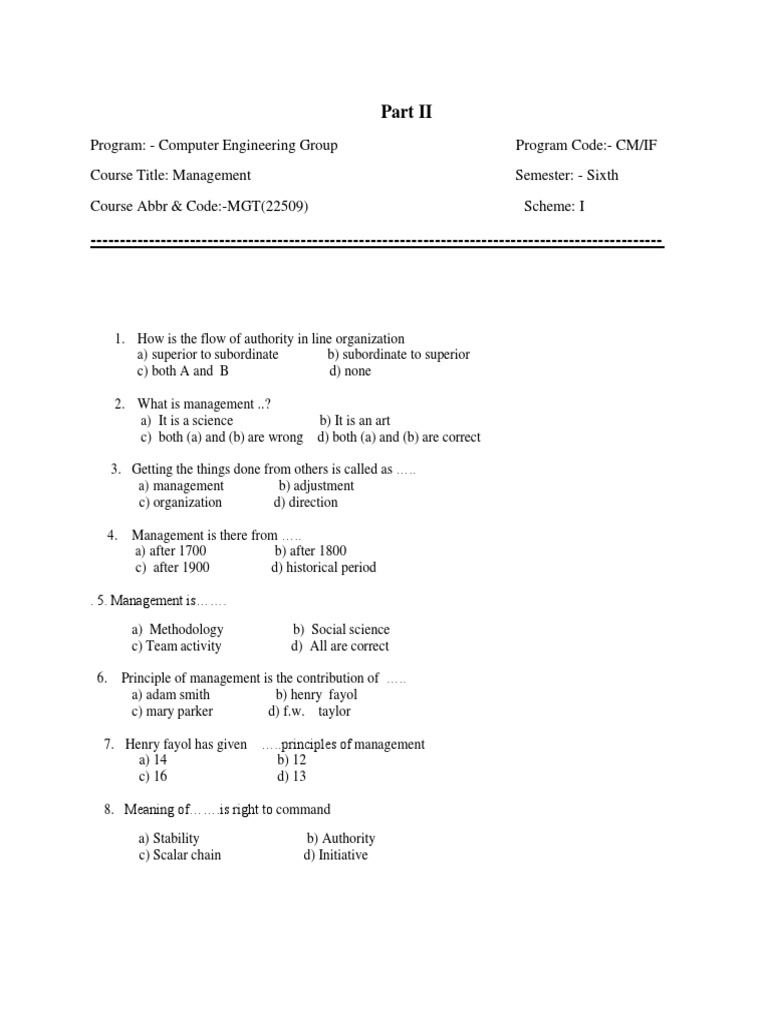 MSBTE Diploma 6th Semister Management MCQ | PDF | Motivation | Motivational