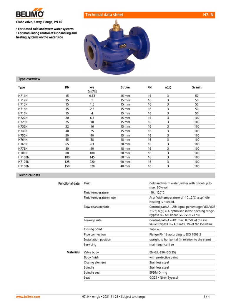 Belimo H7..N Datasheet En-Gb | PDF | Valve | Fluid Dynamics