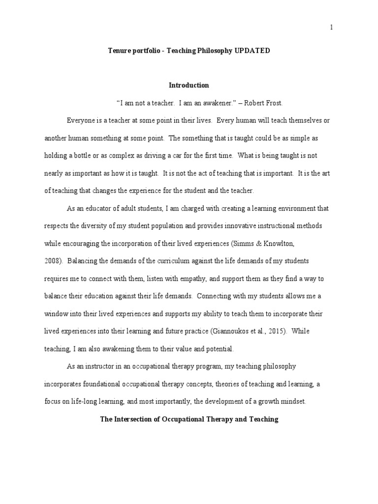 Tenure Portfolio - Teaching Philosophy Updated 1 | PDF | Teachers ...