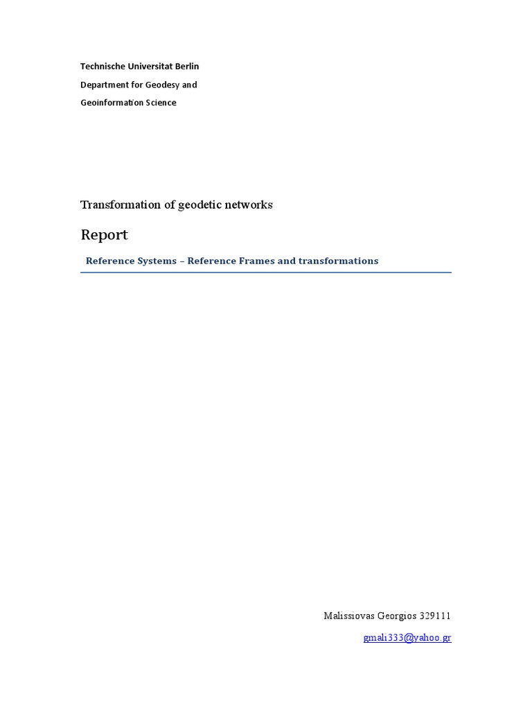 Report - Transformation of Geodetic Networks | PDF | Geodesy ...