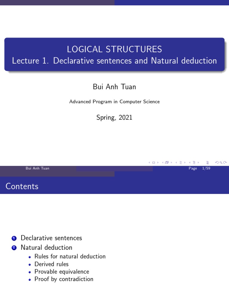 Logical Structures Lecture 1. Declarative Sentences and Natural Deduction | PDF | Syntax (Logic ...