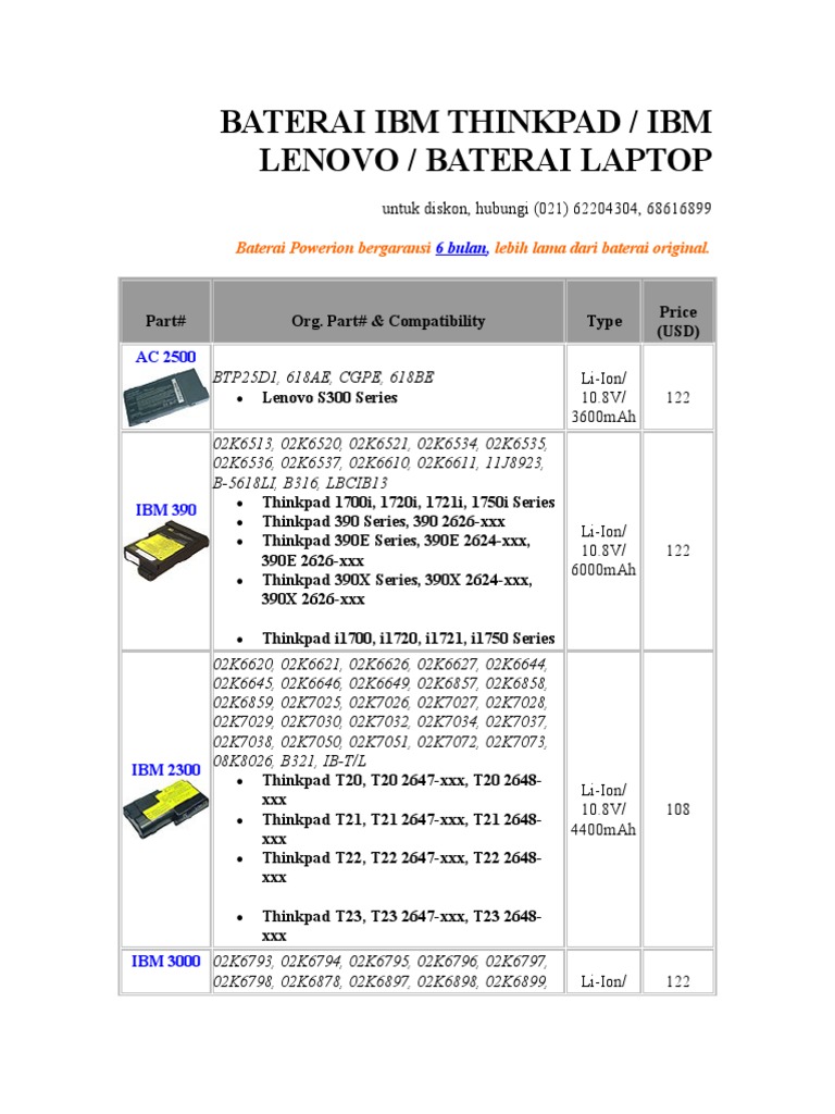 Baterai Ibm Thinkpad | PDF | Computer Architecture | Ibm Pc Compatibles