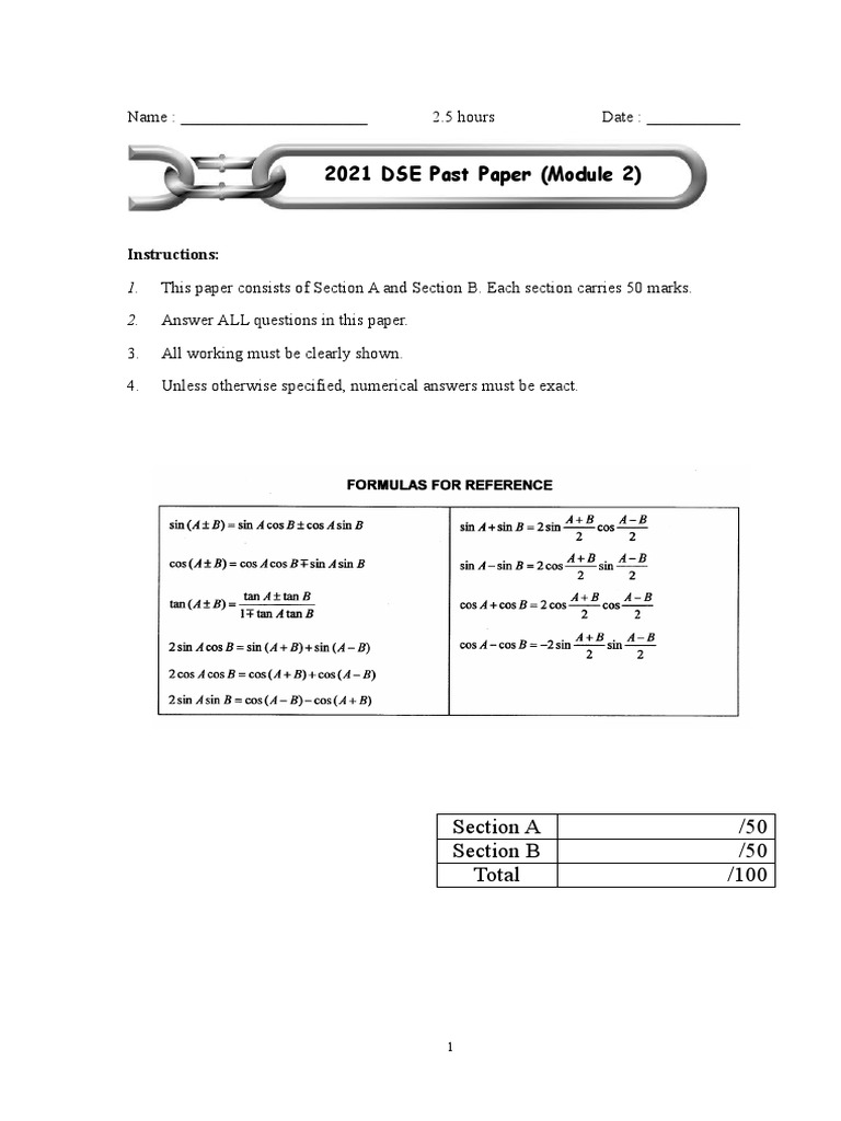DSE Maths Module 2 2021 Past Paper | PDF | System Of Linear Equations ...