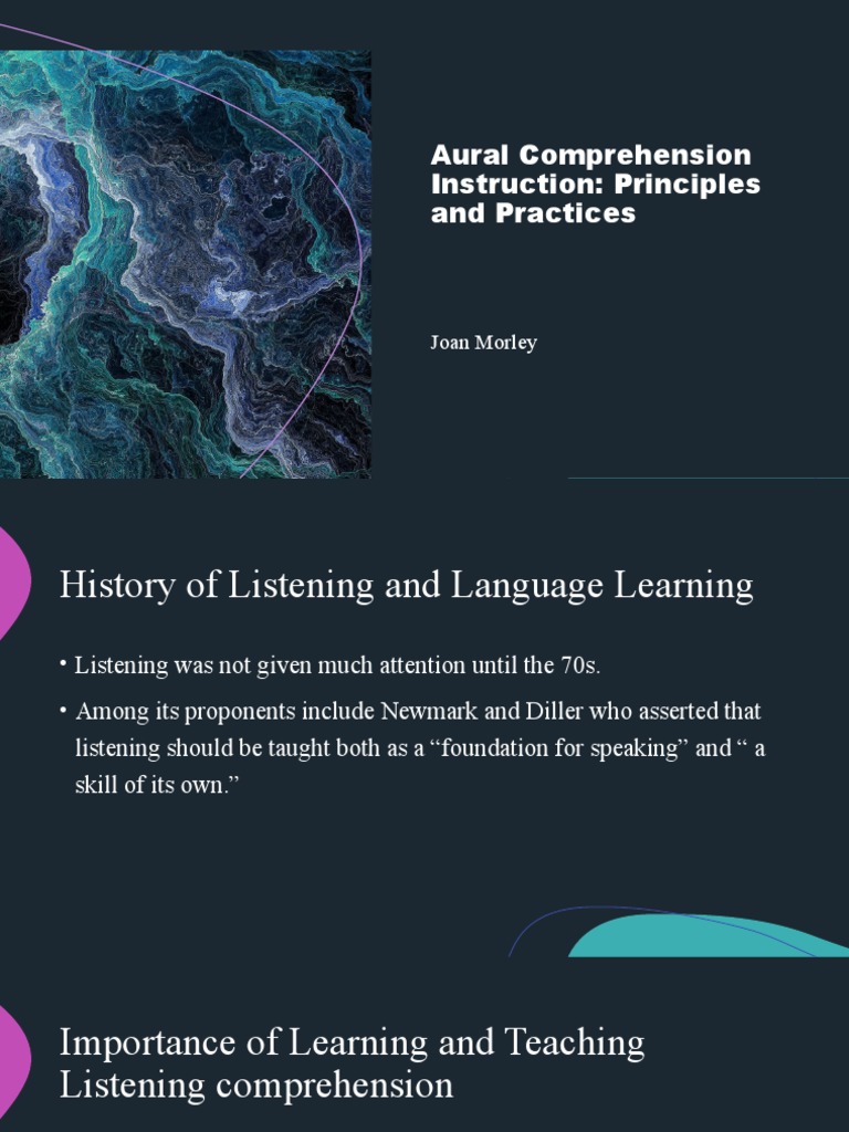 Aural Comprehension Instruction: Principles and Practices: Joan Morley ...