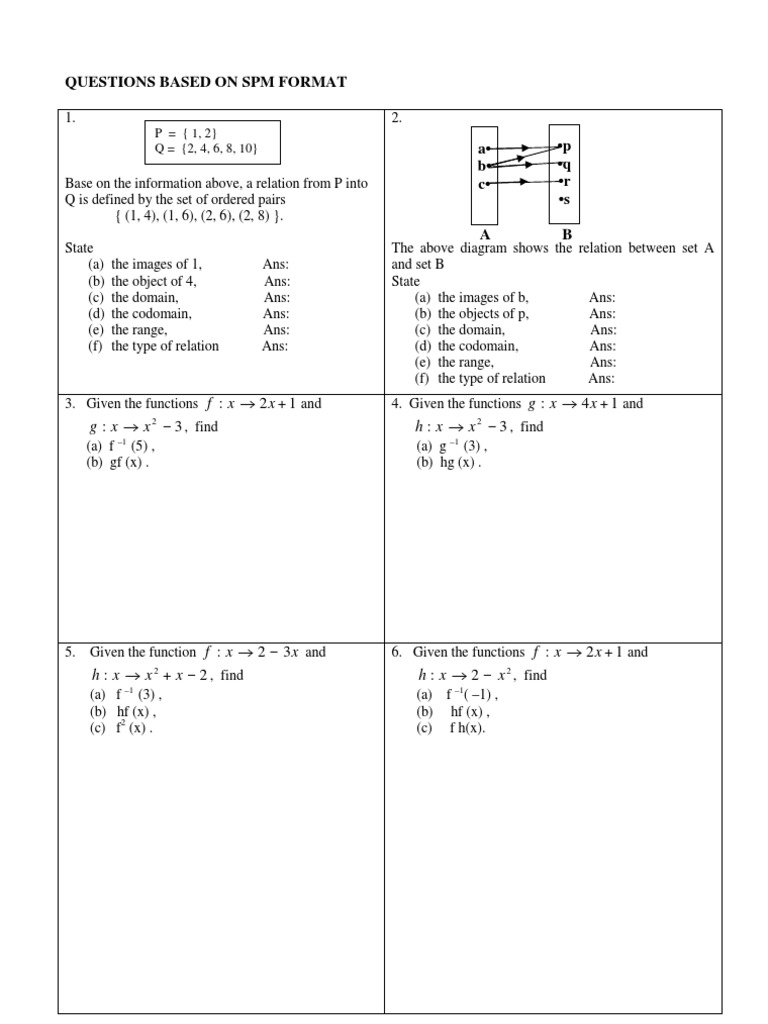 Questions Based On SPM Format: X G X H | PDF | Fuzzy Logic | Elementary ...