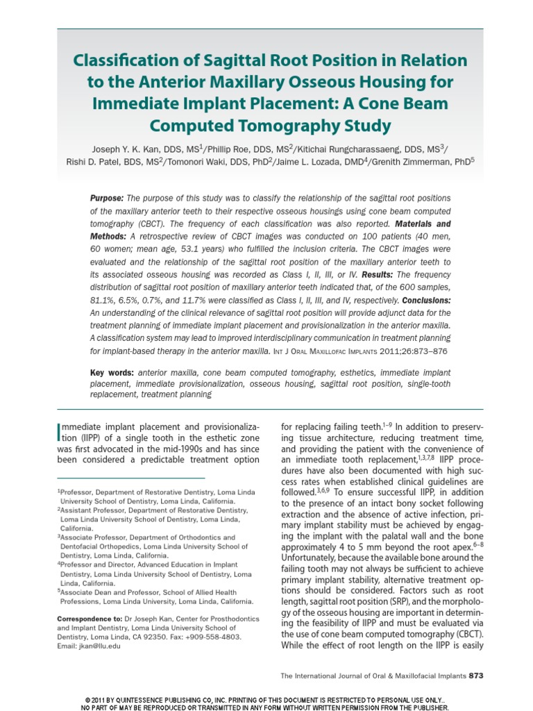2011 Kan-Classification Tooth Position CBCT | PDF | Dental Implant ...