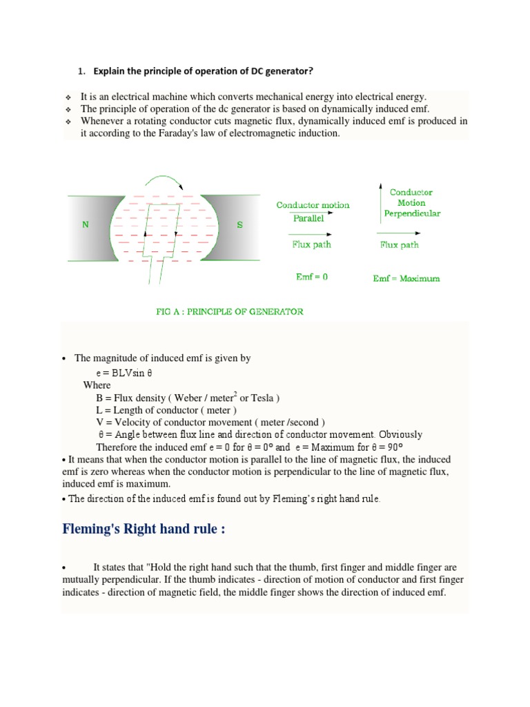 Principle and Types of DC Generators | PDF | Electromagnetic Induction | Electric Motor