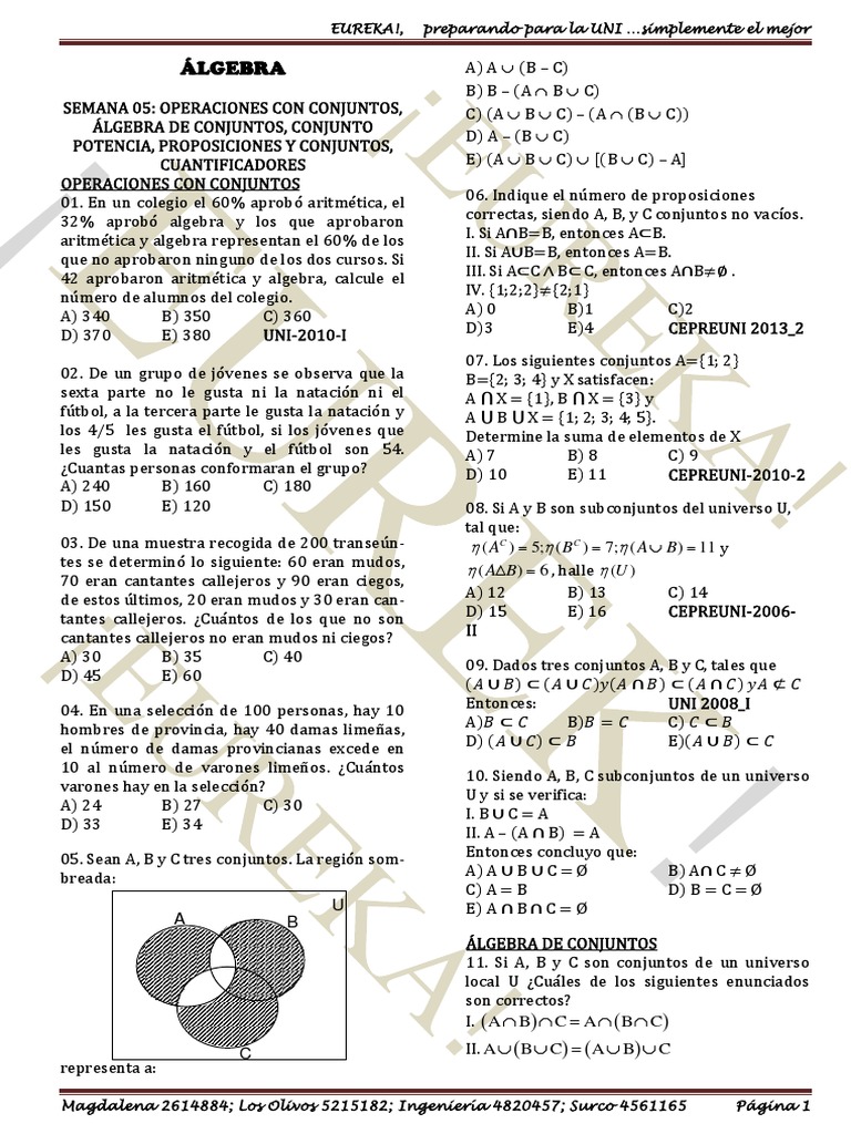 Algebra - 05 - Operaciones Con Conjuntos | PDF | Expresiones lógicas ...