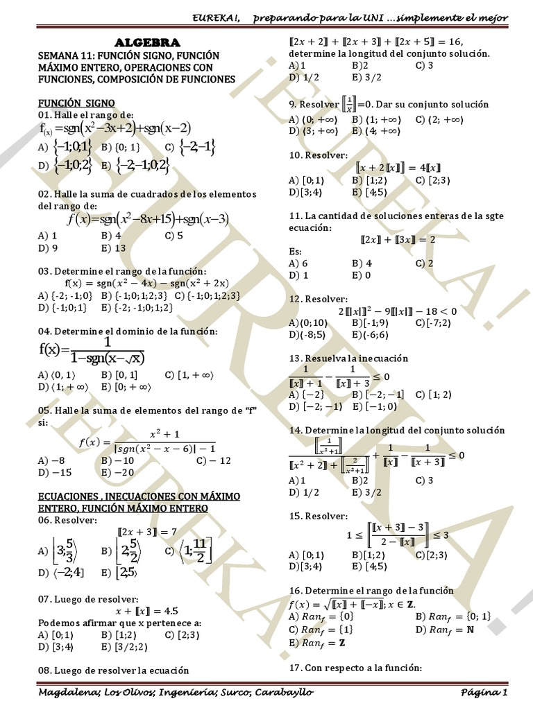 Algebra - 11 - Funcion Signo, Funcion Maximo Entero, Operaciones Con Funciones | PDF | Conceptos ...