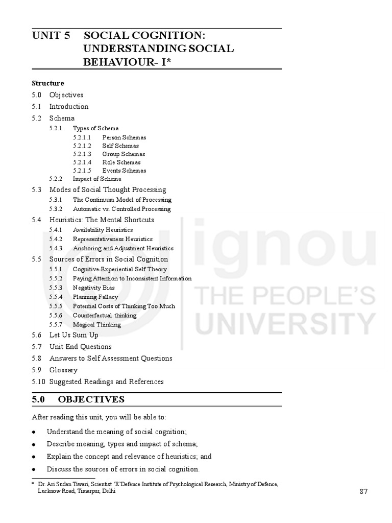 Understanding Social Cognition: An Introduction to Schemas, Heuristics ...