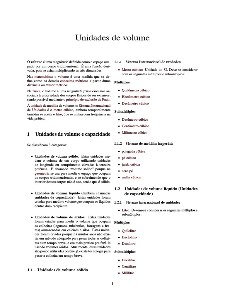 Unidades de medida de volume sólido e líquido no Sistema Internacional ...