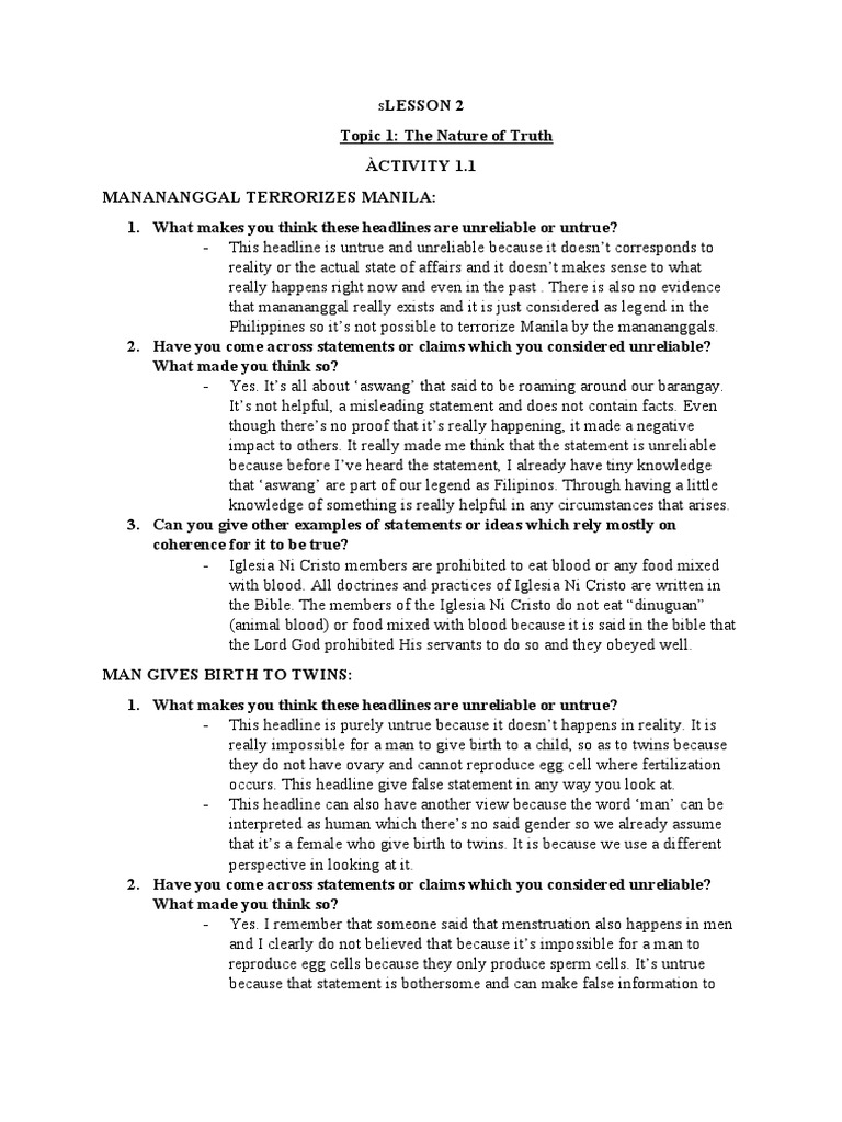 ABM 12 - PHILOSOPHY (The Nature of Truth) | PDF | Free Will | Soul