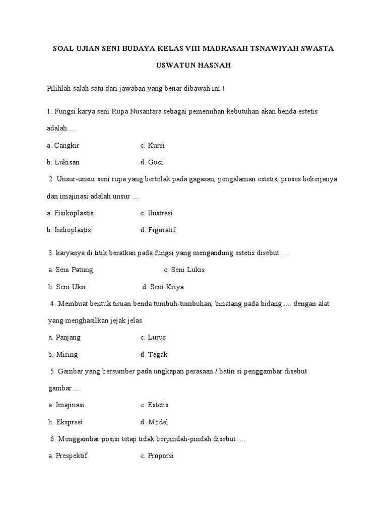 Soal Ujian Kelas Viii | PDF | Seni