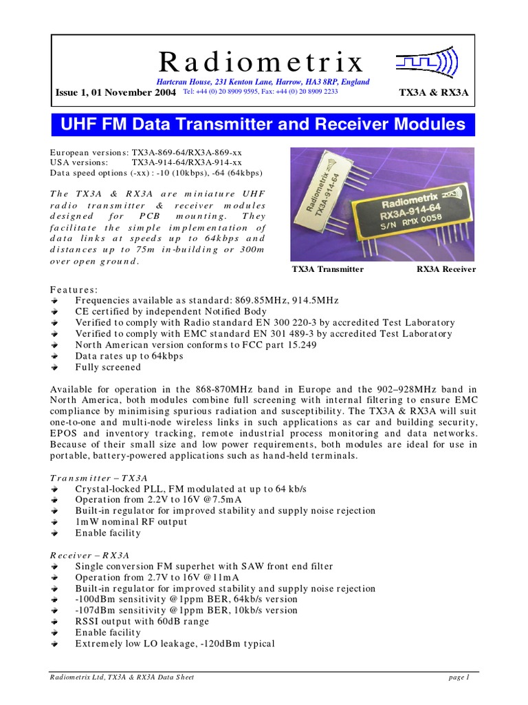 Radiometrix RX TX Modules | PDF | Antenna (Radio) | Frequency Modulation