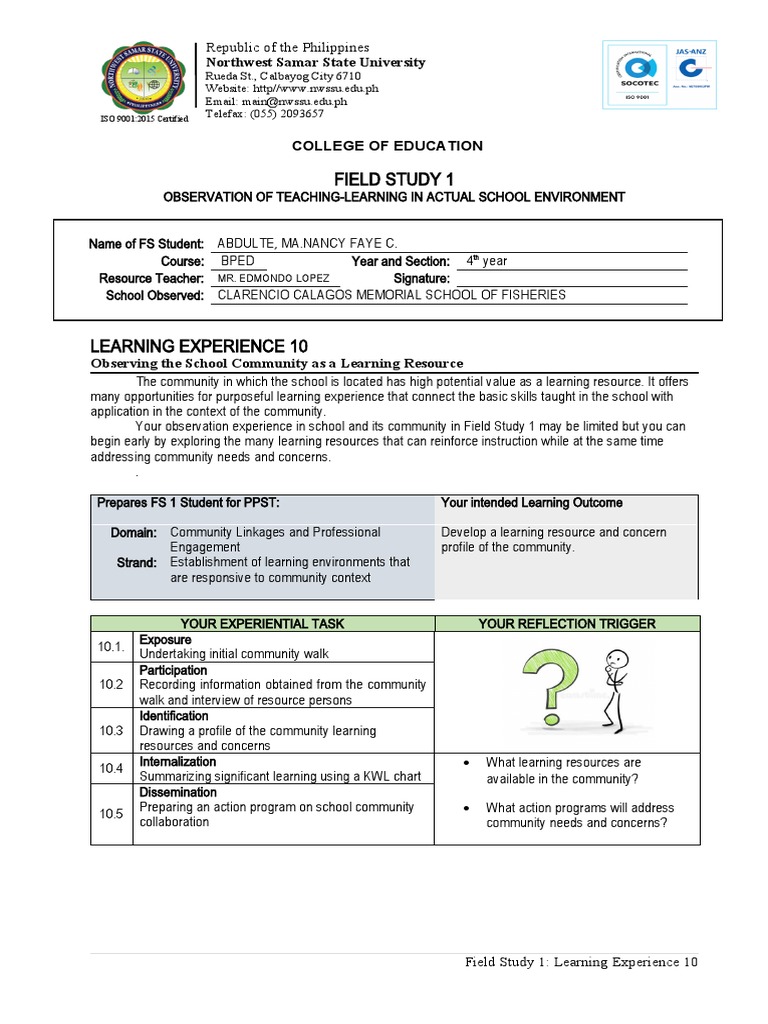 Fs1 Le 10 Output | PDF | Learning | Community