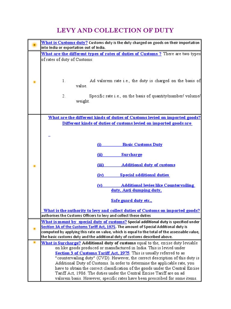 Customs Duty: Types and Collection Methods | PDF | Customs | Commercial ...