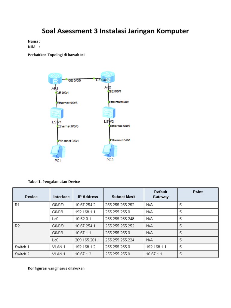 Soal Asessment 3 Instalasi Jaringan Komputer | Download Free PDF | Computer Network | Computer ...