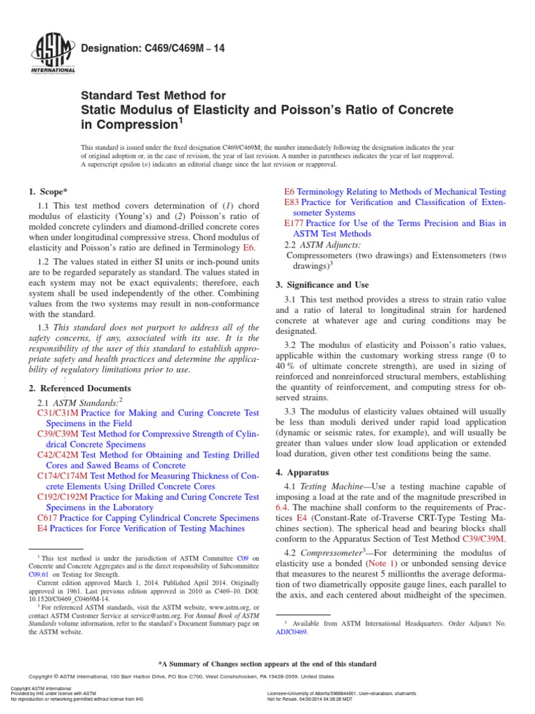 Astm C469 - C469M - 14 | Download Free PDF | Young's Modulus | Strength ...