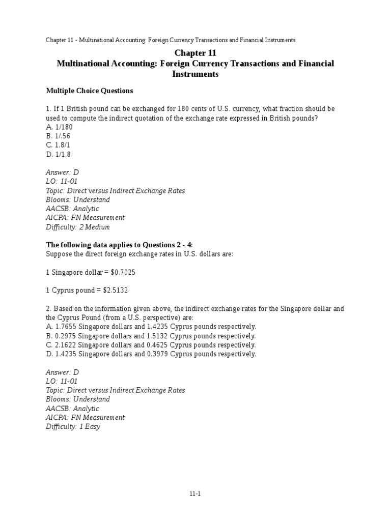 Week 11 - Test Bank | PDF | Exchange Rate | Hedge (Finance)
