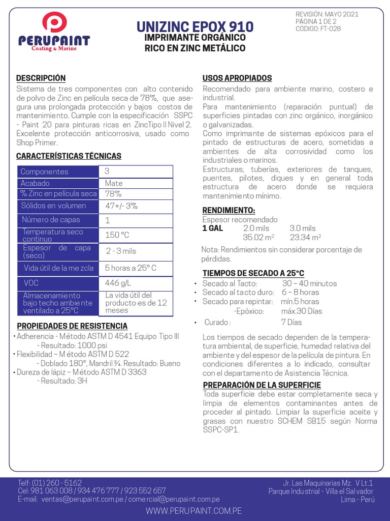 FT-028 Unizinc Epox 910 | PDF | Zinc | Rieles