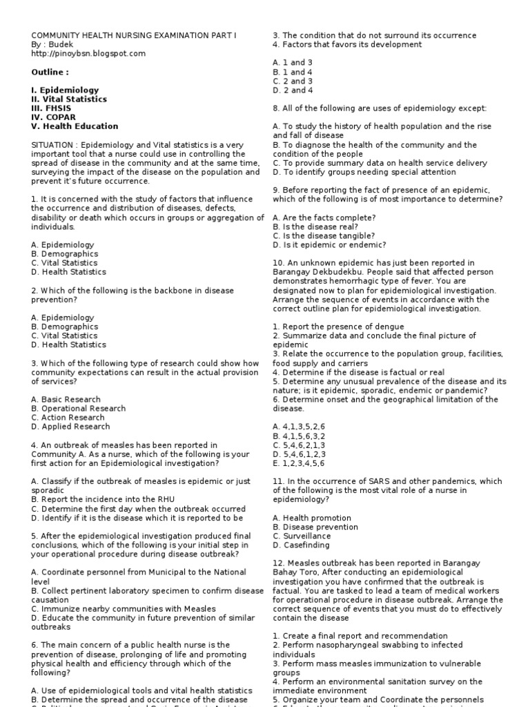 Community Health Nursing Examination Insights | PDF | Epidemiology ...