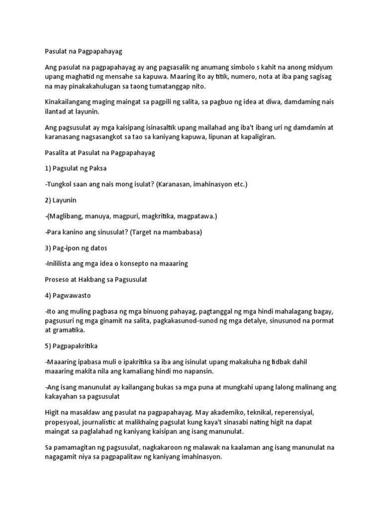 Pasulat Na Pagpapahayag | PDF