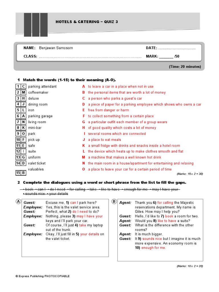 Name Date Class (Time: Can I Do I Need May I Have Your Take Your ...