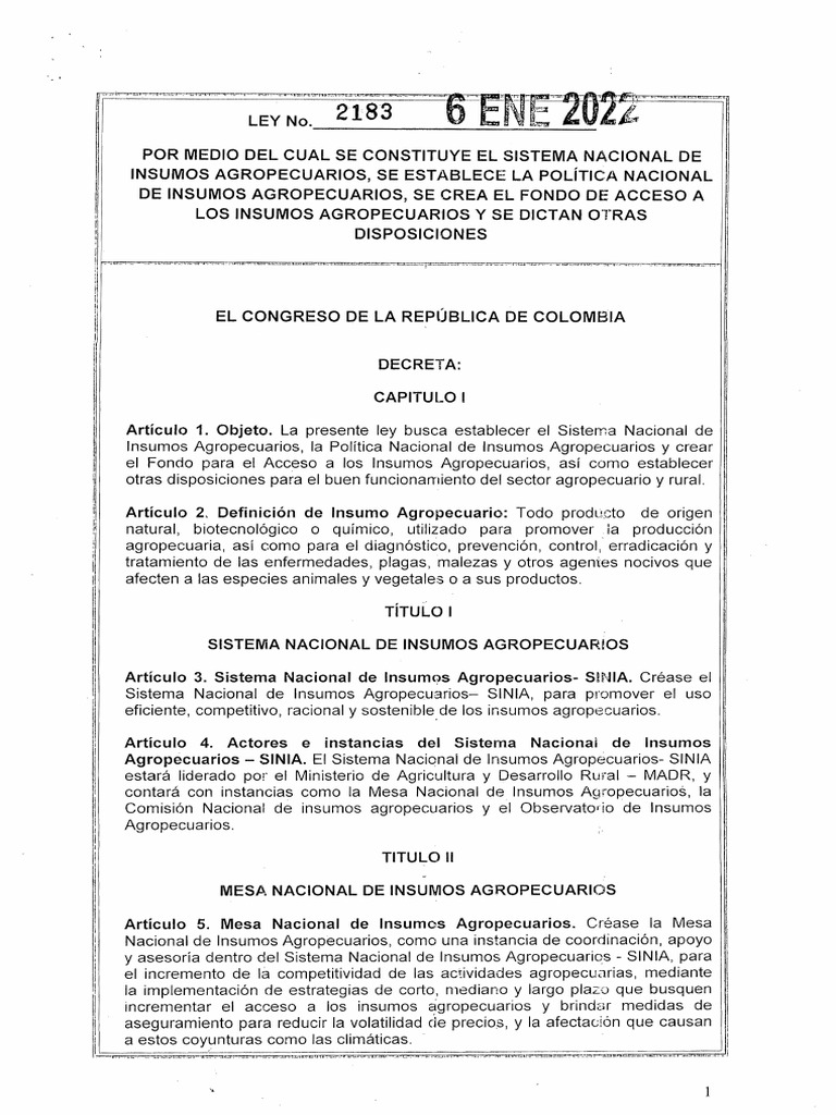 Ley 2183 Del 6 de Enero de 2022 | PDF | Comisión Europea | Agricultura