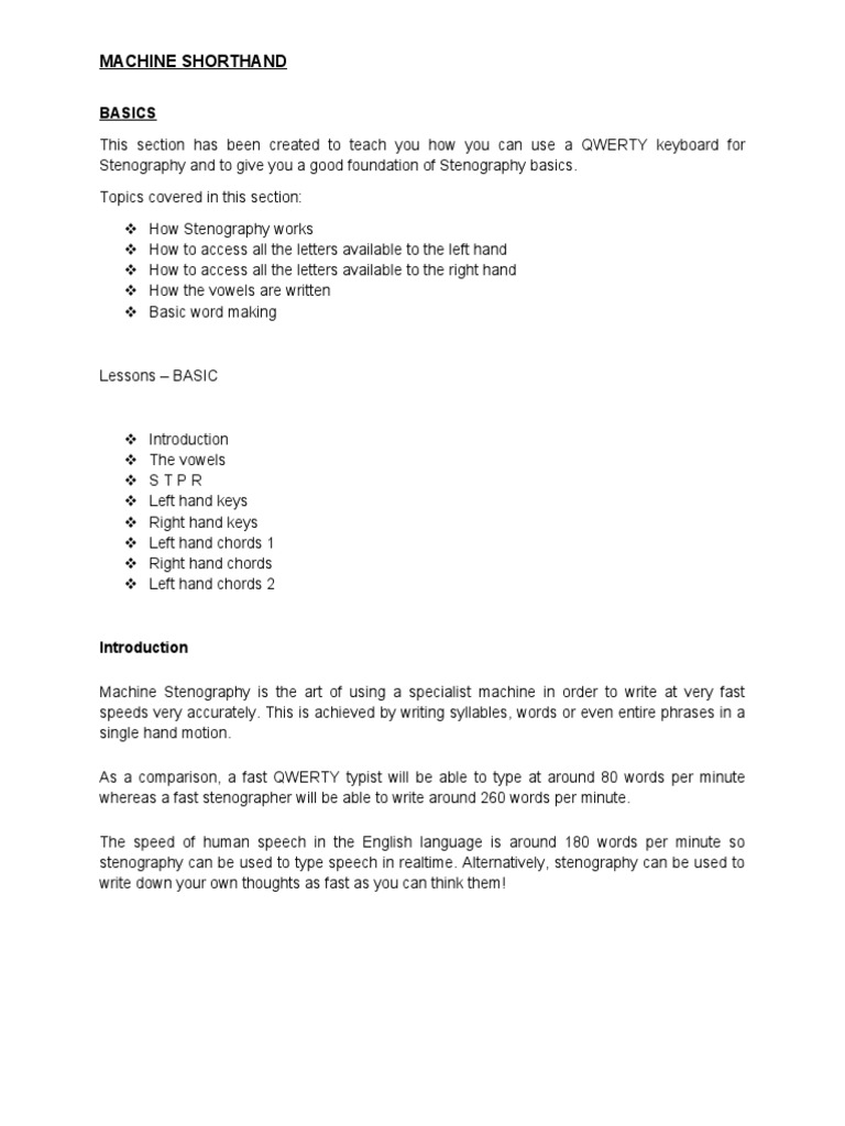 Machine Shorthand - BASICS | PDF | Shorthand | Writing