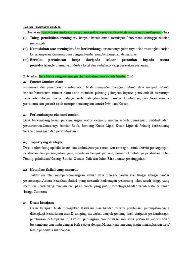 Soalan Transformasi Desa | PDF