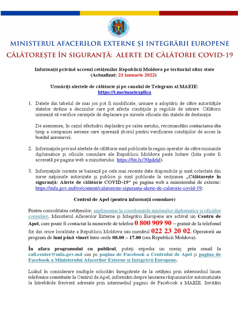 21.01.2022 Alerte de Calatorie Covid-19 | PDF
