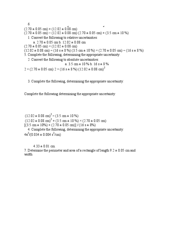 Uncertainty Worksheet | PDF | Significant Figures | Teaching Mathematics