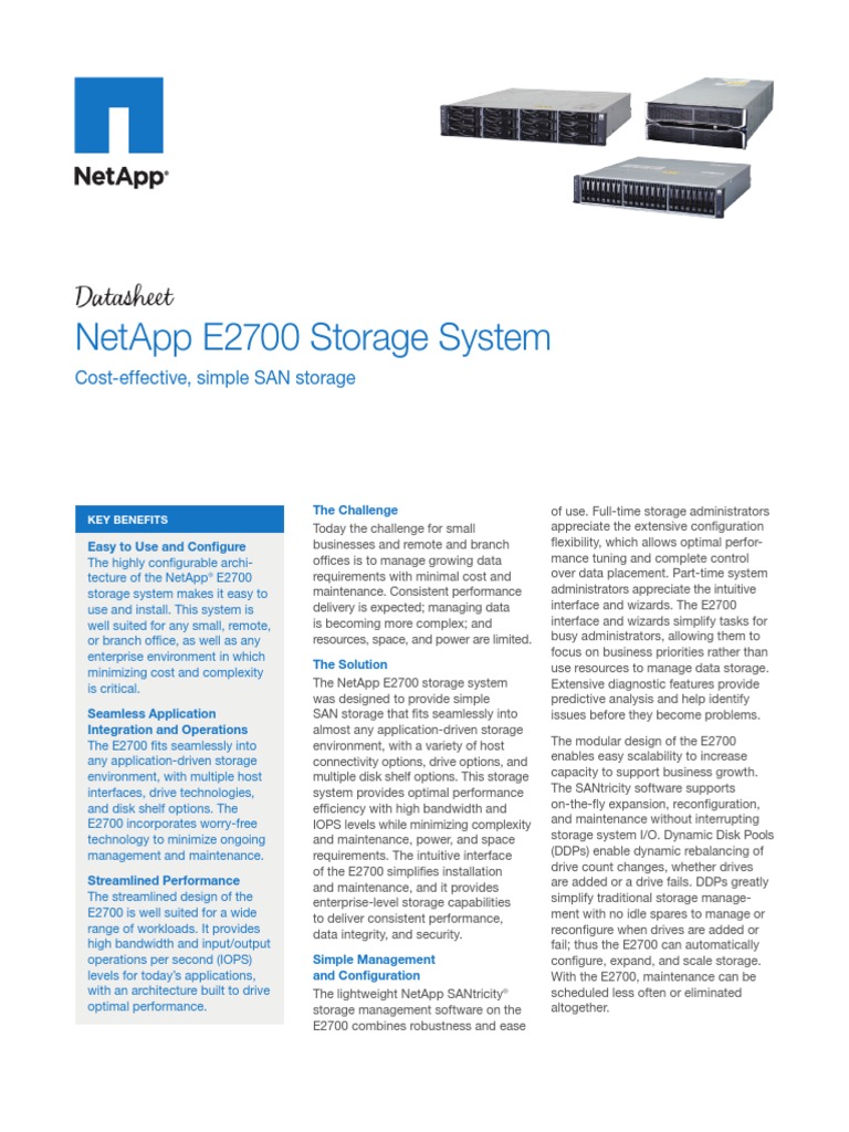 Netapp E2700 Storage System: Datasheet | PDF | Solid State Drive | Hard Disk Drive
