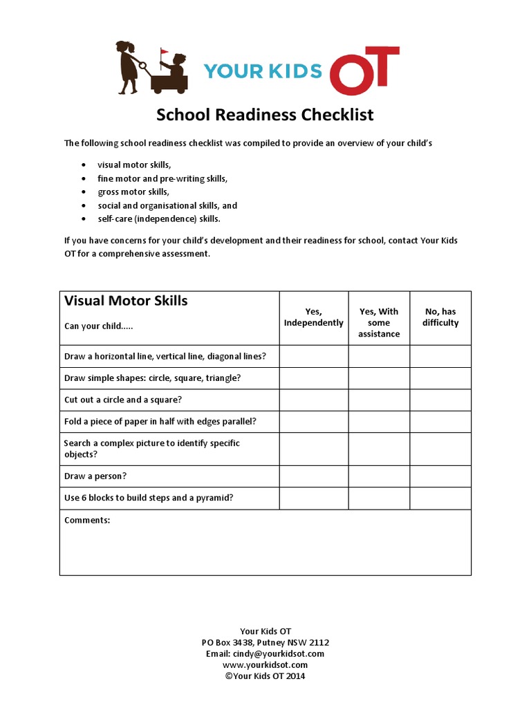 School Readiness Checklist: Visual Motor Skills | PDF | Cognitive ...