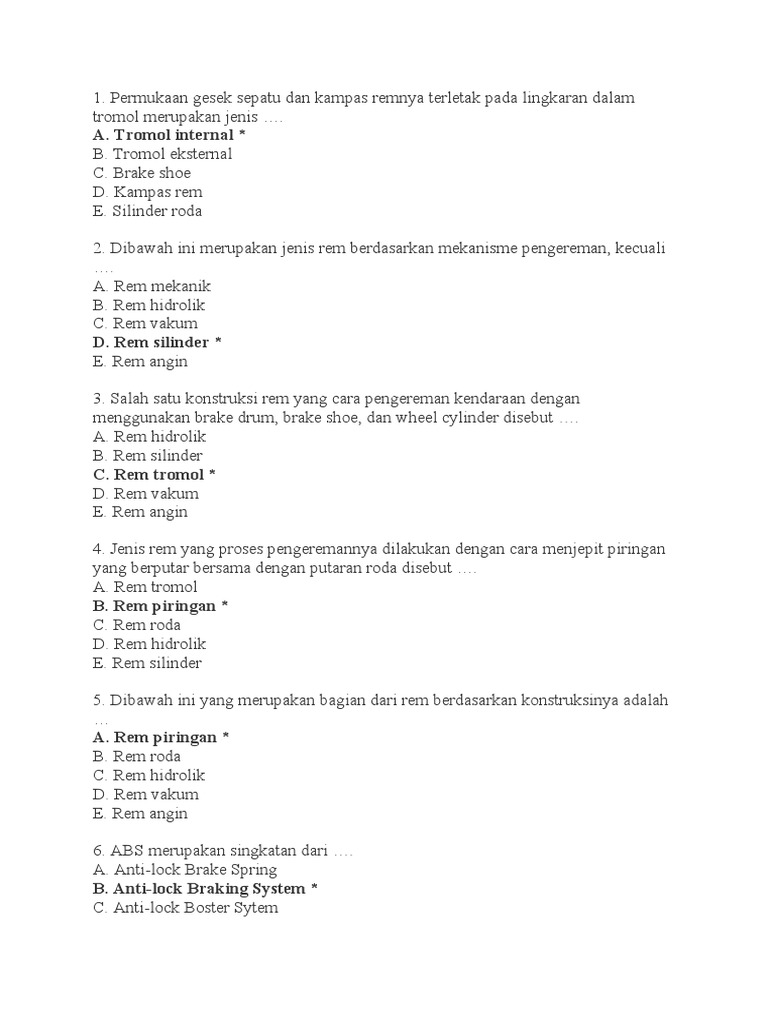 Soal Pemeliharaan Sasis | PDF