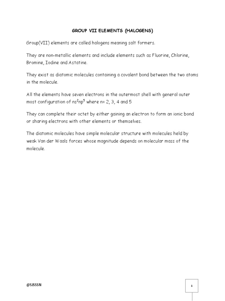 Elements of Group Vii | PDF | Chlorine | Iodine