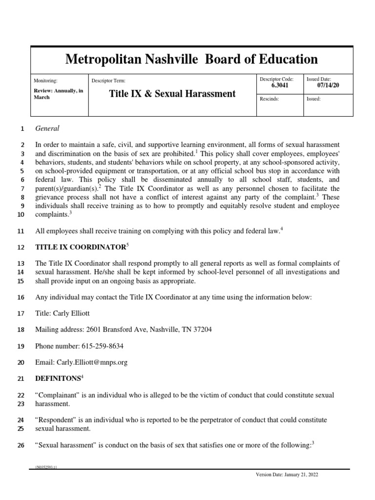 MNPS Title IX and Sexual Harassment Policy | PDF | Sexual Harassment ...