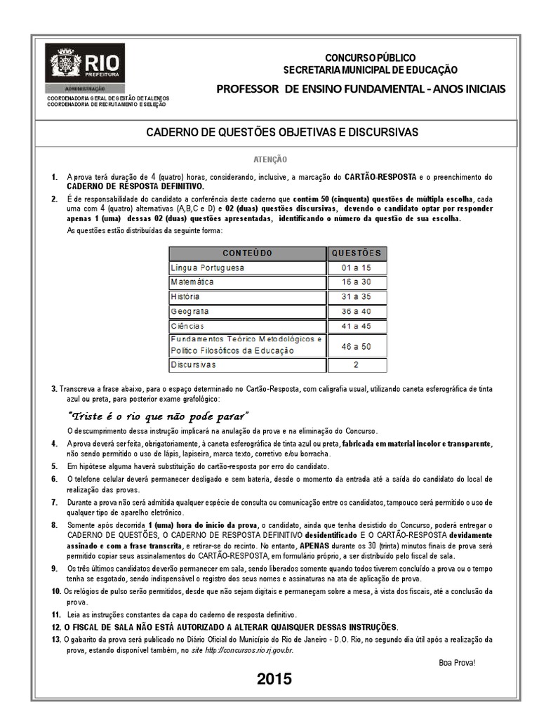 Professor de Ensino Fundamental Anos Iniciais 2015 - PROVA MODELO | PDF ...