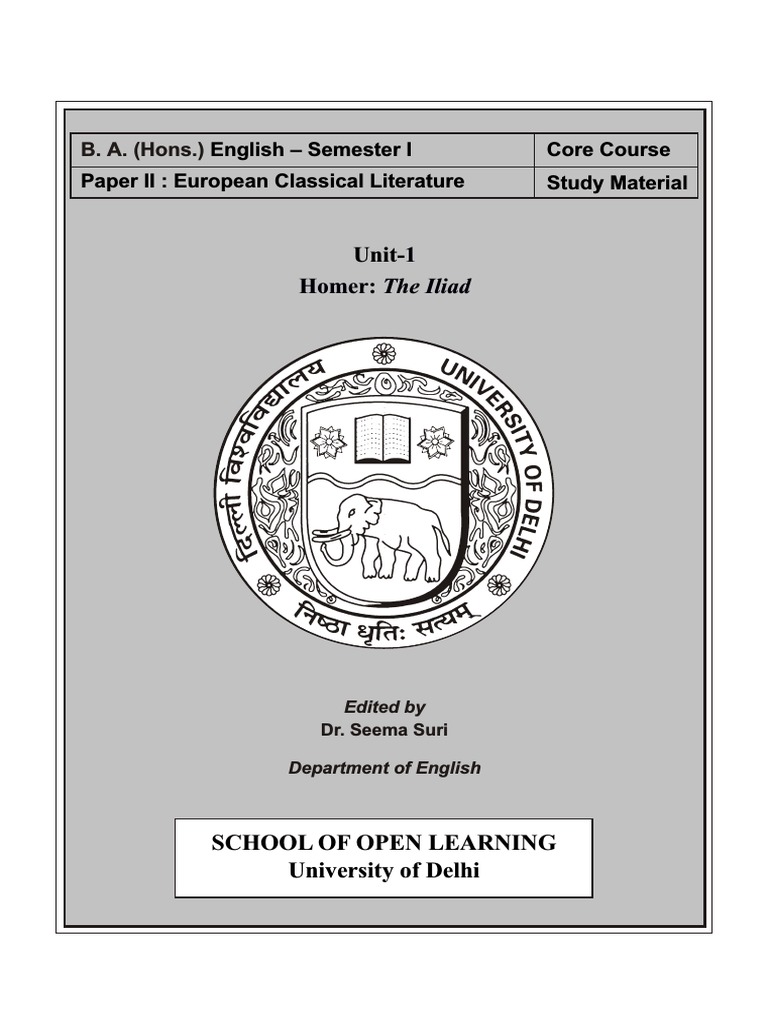 Unit-1 - Homer The Iliad | PDF | Hector | Trojan War