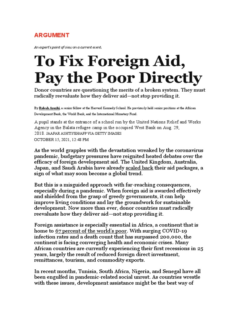 To Fix Foreign Aid, Pay The Poor Directly: Argument | PDF | Aids ...