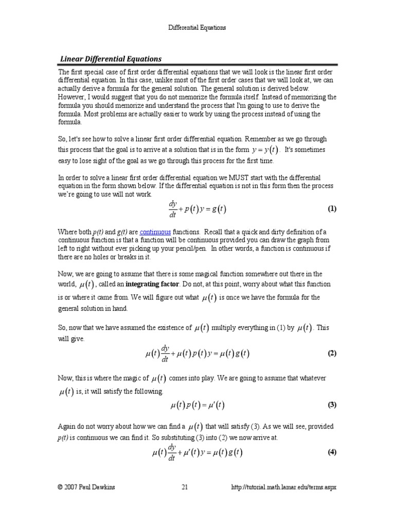 Integrating Factor | Download Free PDF | Equations | Function (Mathematics)