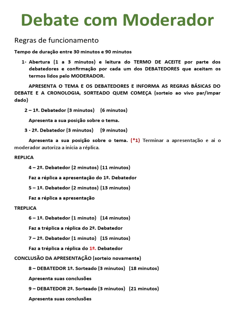 Regras e Estrutura de um Debate Moderado Online | PDF | Tempo | YouTube