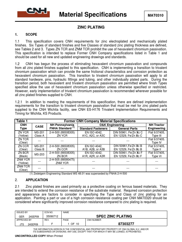 Material Specifications: Zinc Plating | PDF | Screw | Corrosion